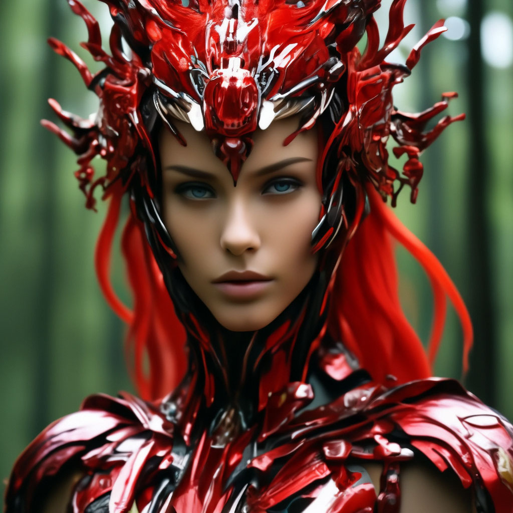 "Fabulous forest, ,red flame, hyper realistic, beautiful cyber ...