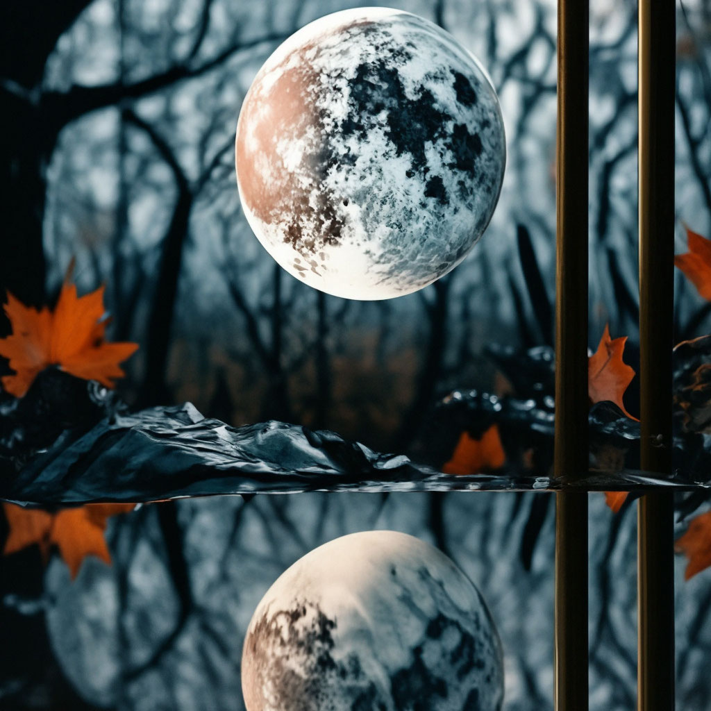 "The waning autumn moon is reflected in the mirror" — image created in ...