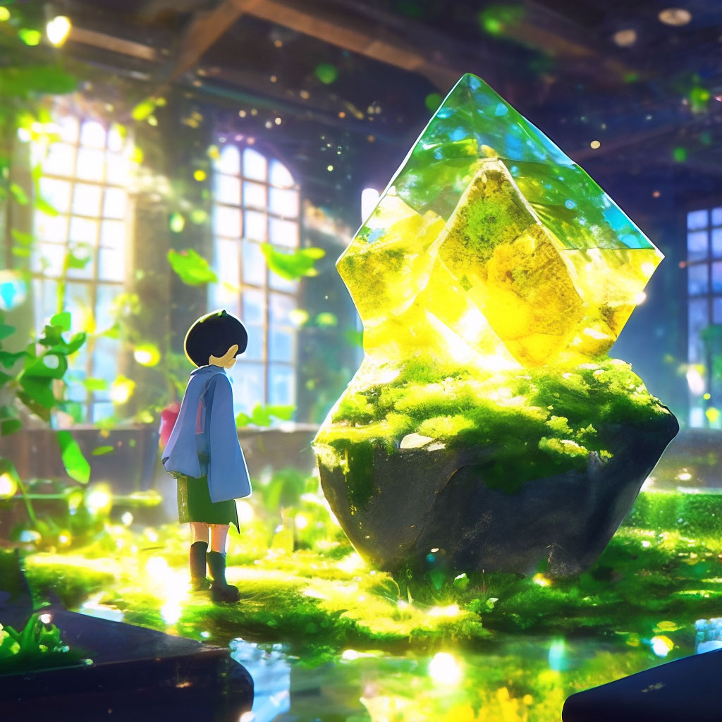 "A huge beautiful magic tetrahedral stone with filled with yellow green ...