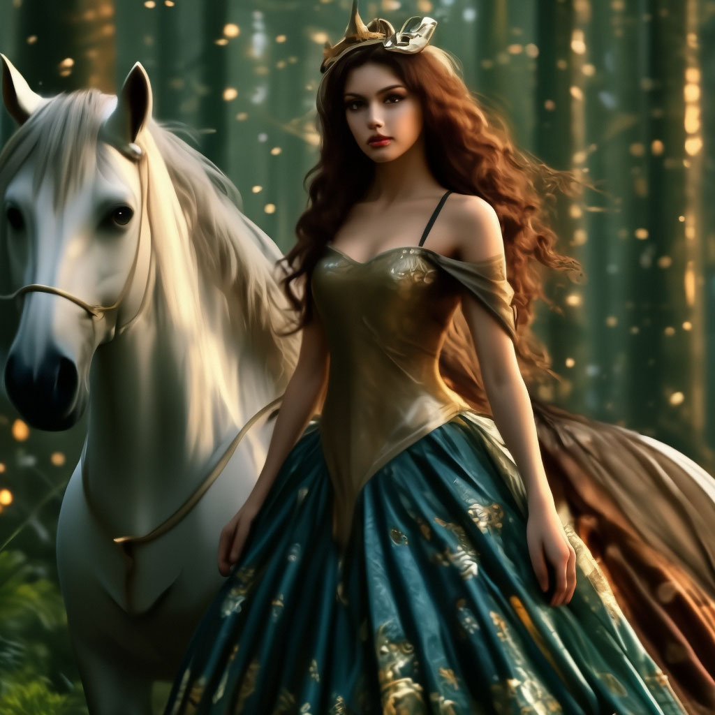"Beautiful princess fluffy dress fairy forest Prince horse animals ...