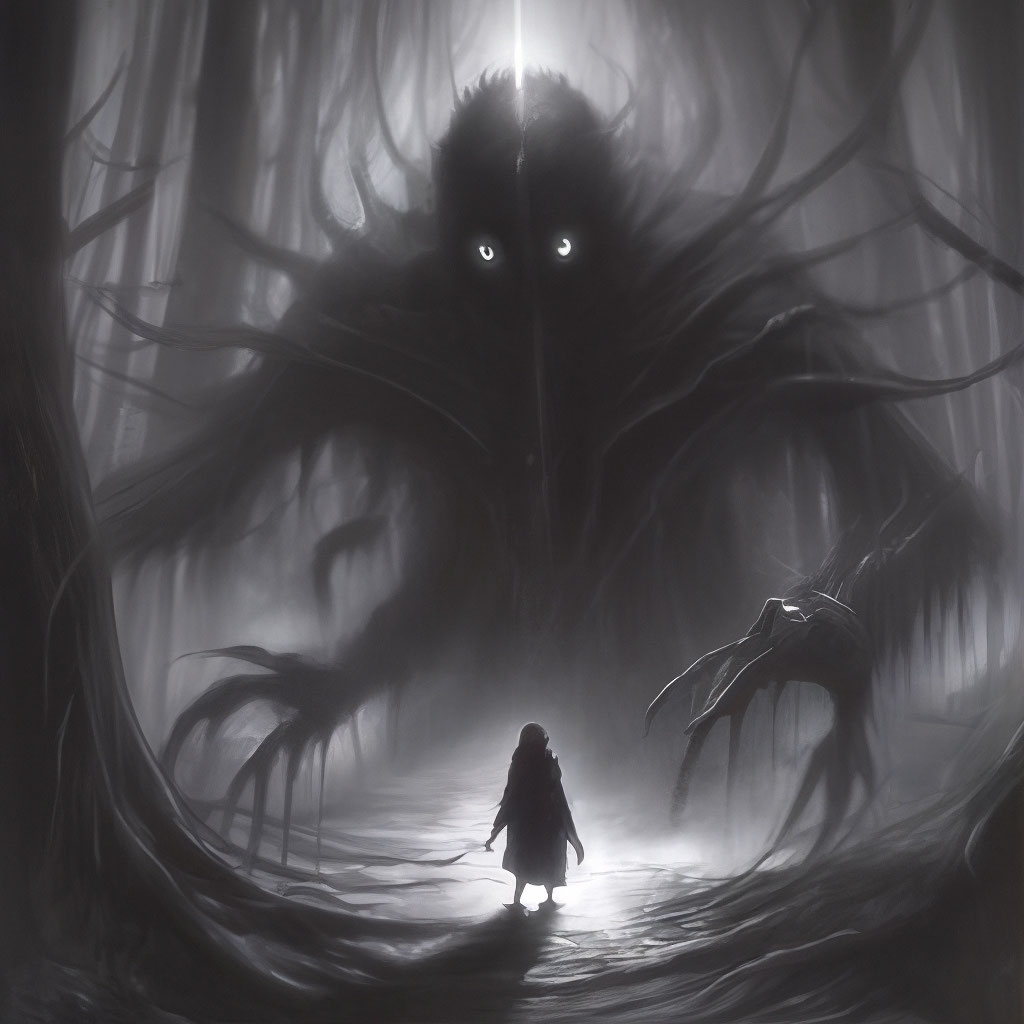 "A creepy entity from the shadows, all-consuming" — image created in ...