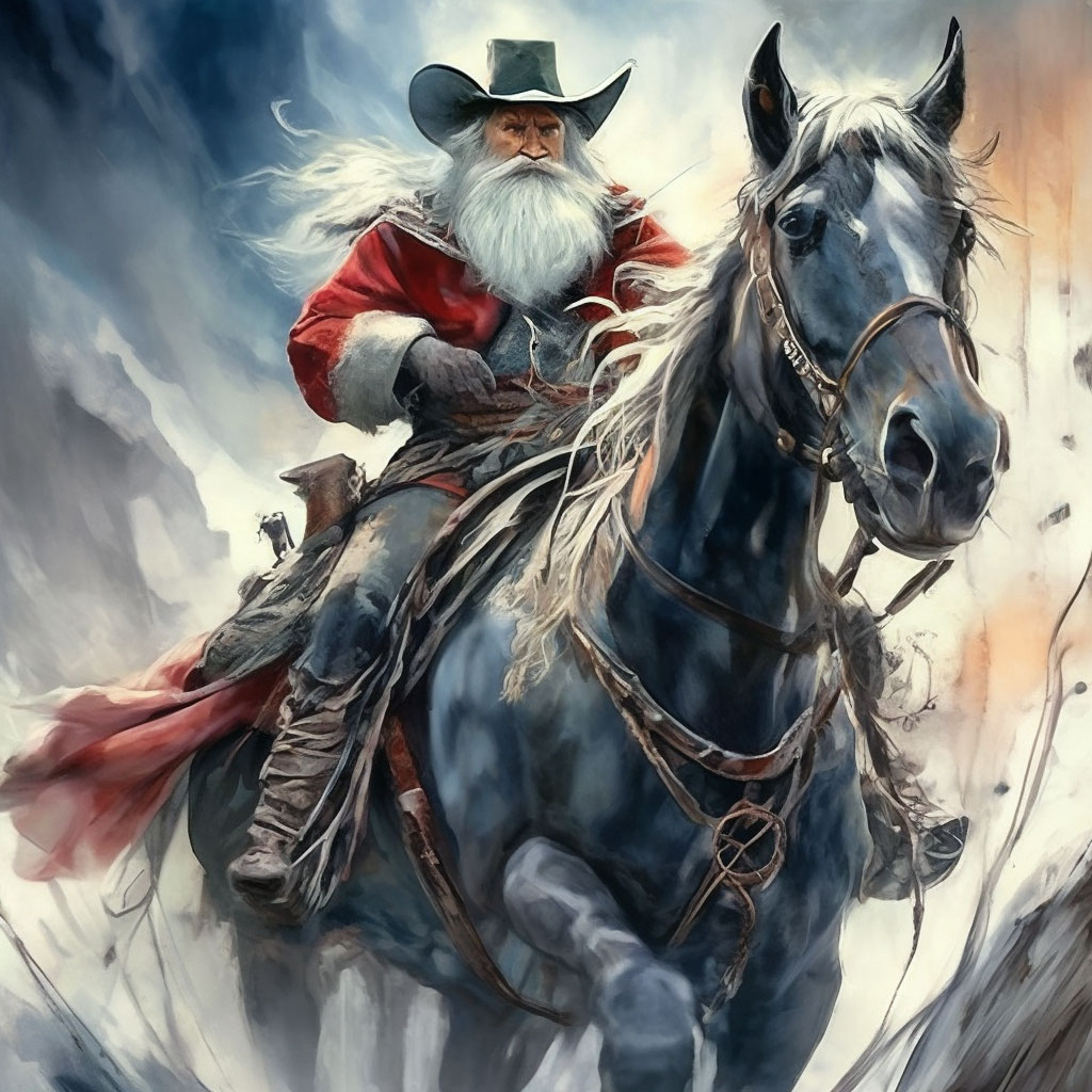 "Wild, wild west!Santa Claus on a horse / wild mustang/.concept art ...