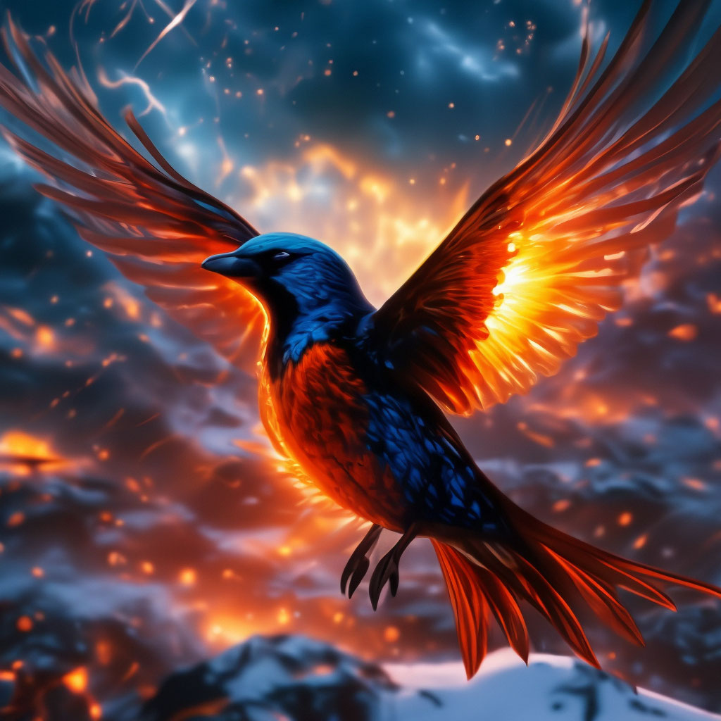 "Beautiful hazy azure birds and butterflies in the snow, fusion of ...