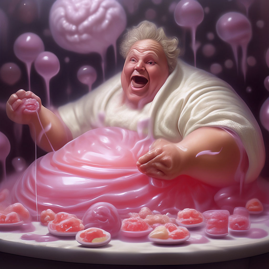 "A glutton of jelly and lard. carricature, grotesque, depth of field ...