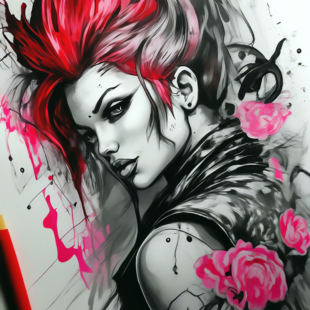 "Highly detailed illustration, ink style + acrylic painting, modern ...