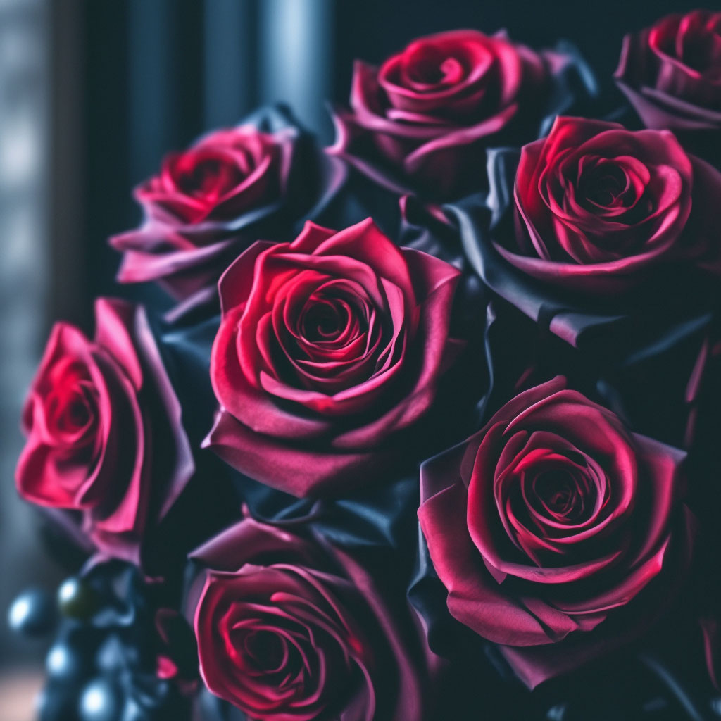 "Bouquet of black and red roses for a vampire , beautiful, close-up ...