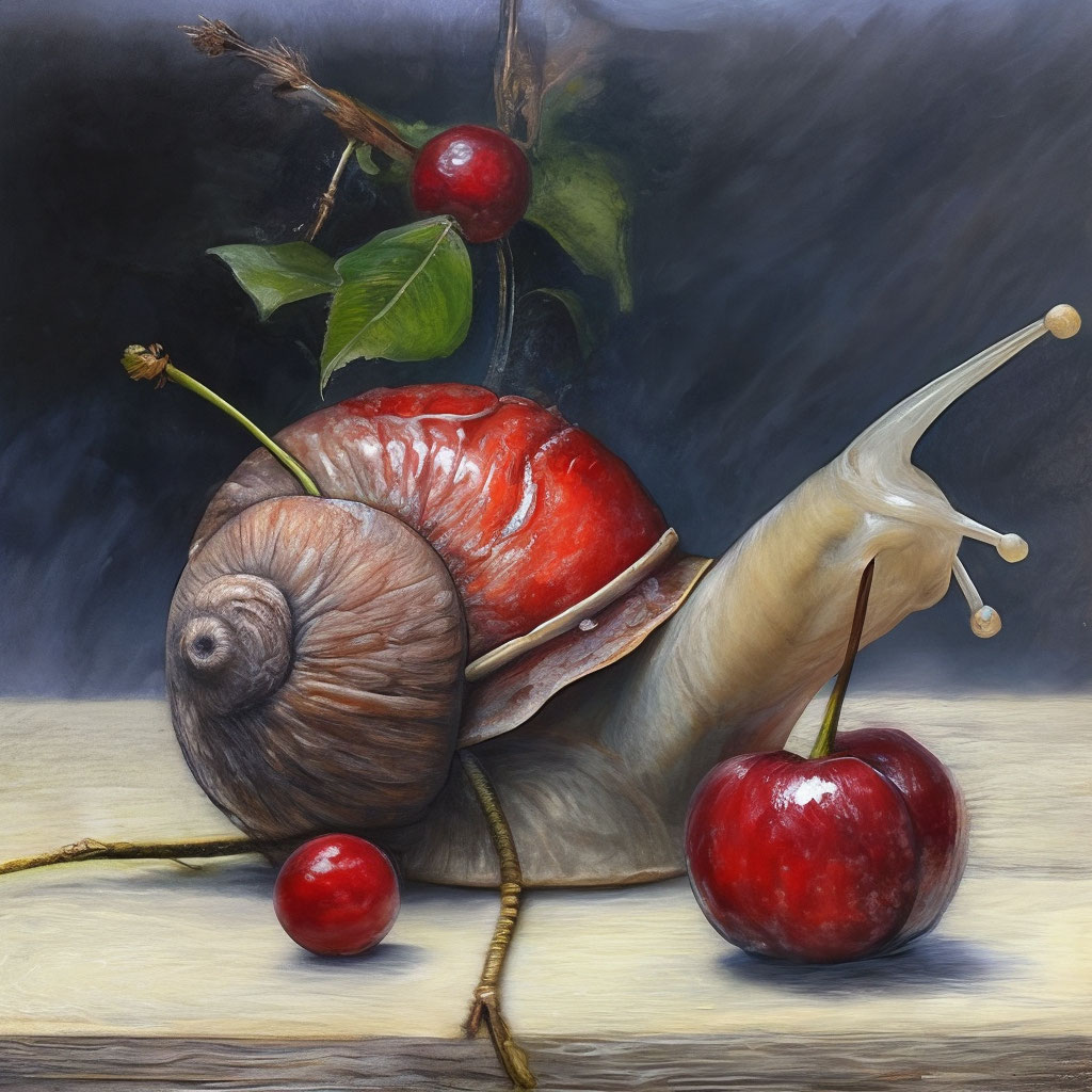 "The snail reaches for the cherry, the finest drawing surrealism ...