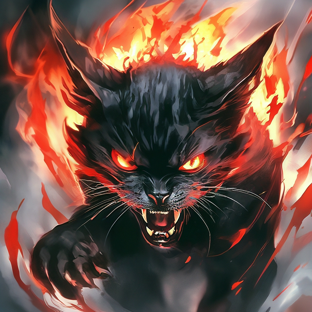 "The demon cat, the demonic cat, the cat has red horns, the black cat ...