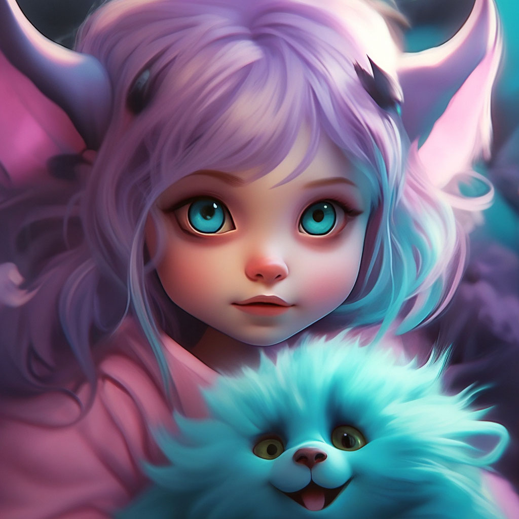 "Little demon girl, big eyes, aesthetically pleasing, beautiful ...