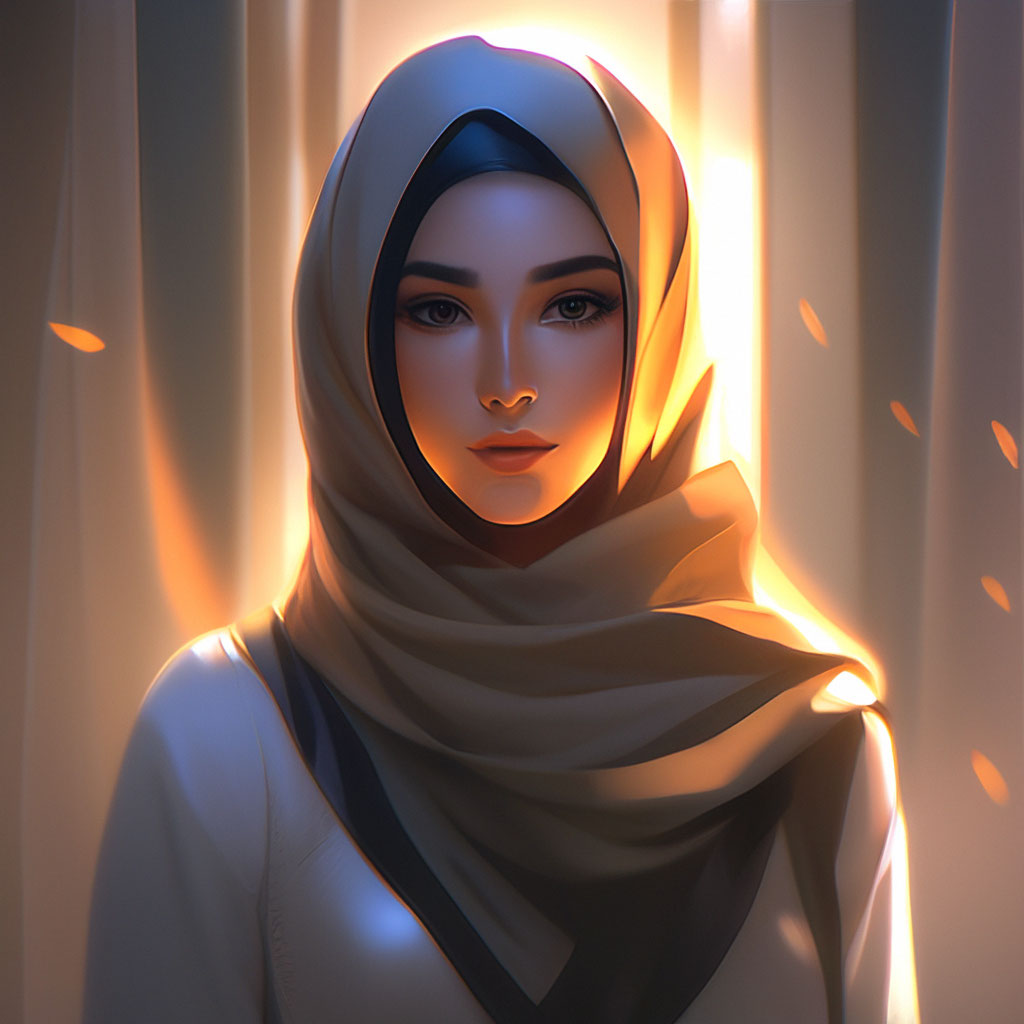 "A girl in a headscarf, dim lighting" — image created in Shedevrum