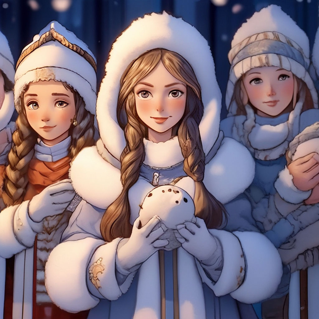 "Snow Maiden with her friends" — image created in Shedevrum
