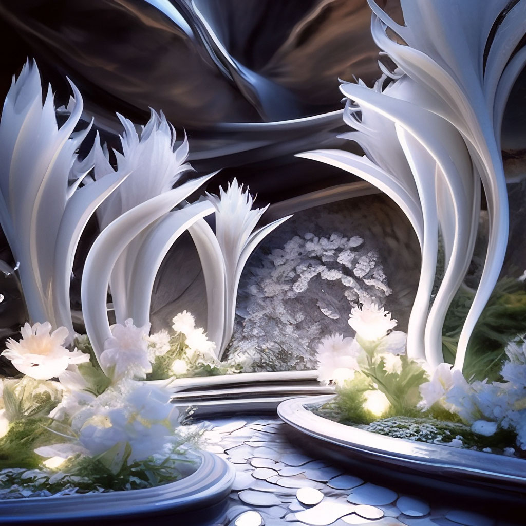 "Beautiful quantum underground garden, blooming bright flowers, drawing ...