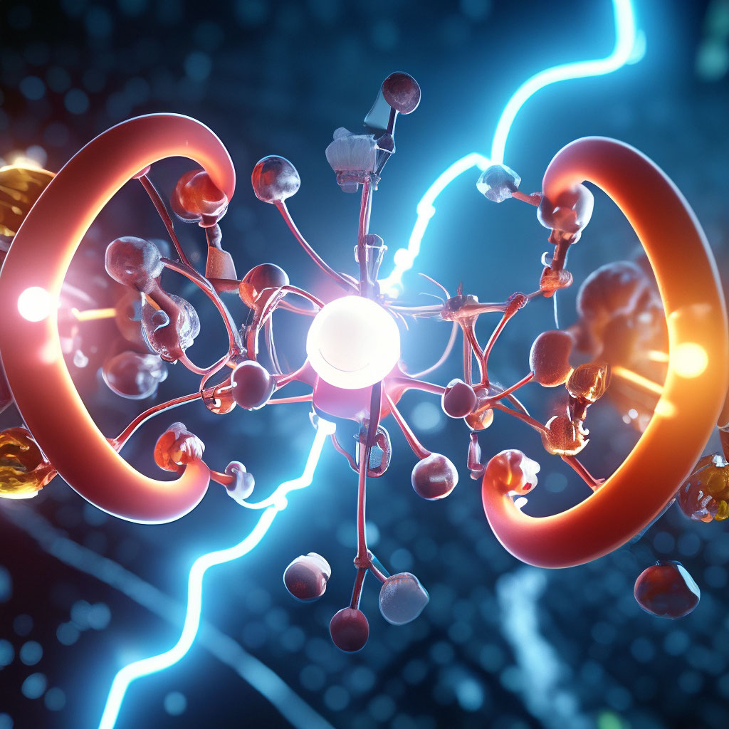 "Cartoon proton electron and neutron conduct electricity in a cell with ...