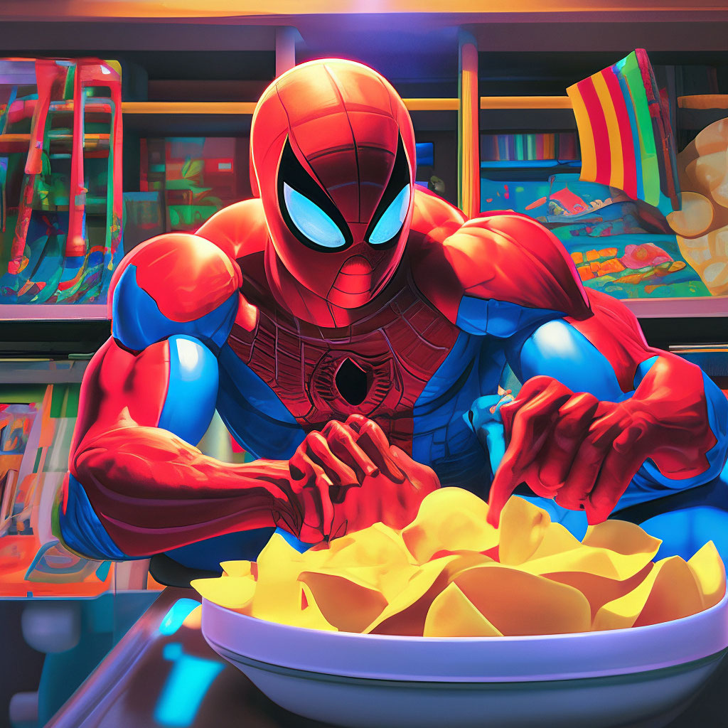 "Chips and spider-man" — image created in Shedevrum