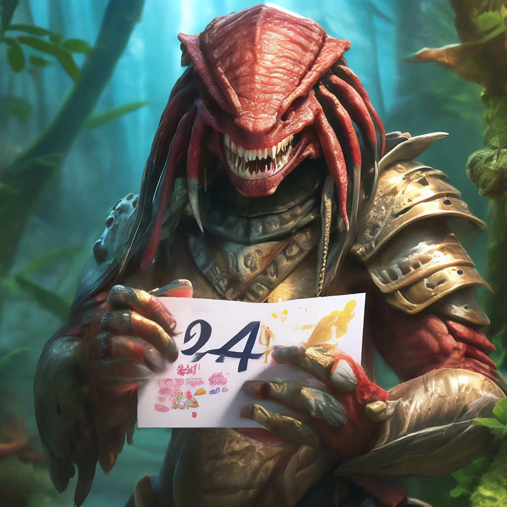 "A predator holds a 2024 greeting card in his hands" — image created in ...