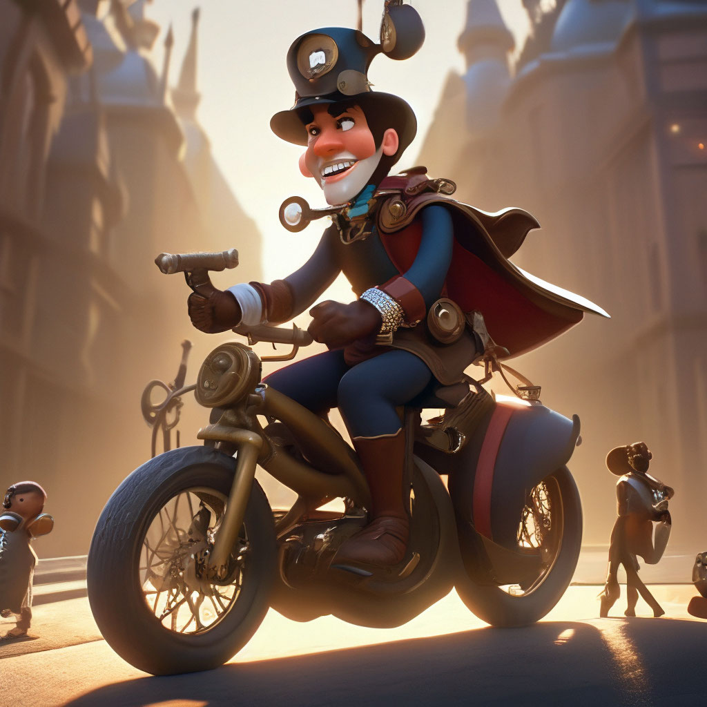 "I'm riding the rector riding, cartoon, Pixar style rendering, CGI ...