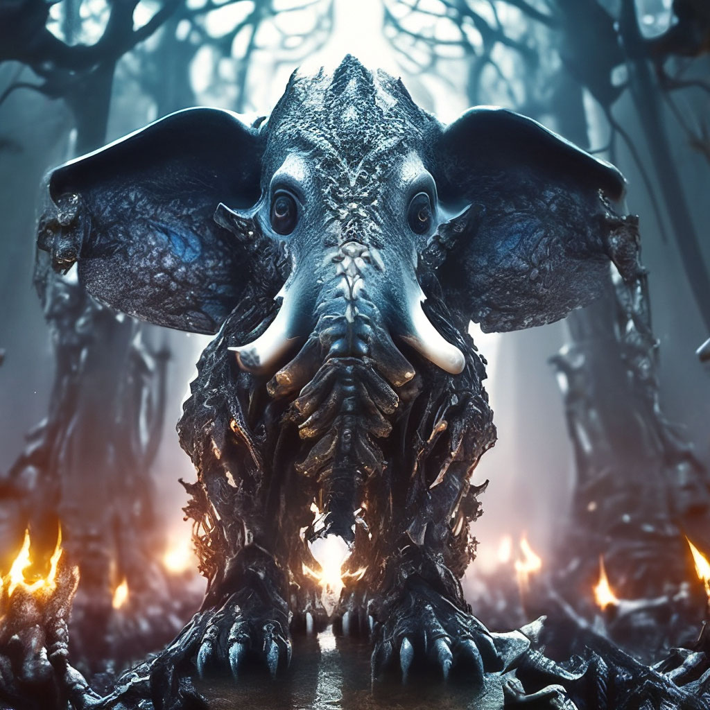 "Elephant Dumbo in Burton's style fractal plasma mysticism, darkness ...