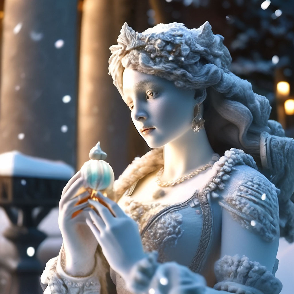 "Hyperrealistically hyperdetally macro shooting winter park, snowflakes ...