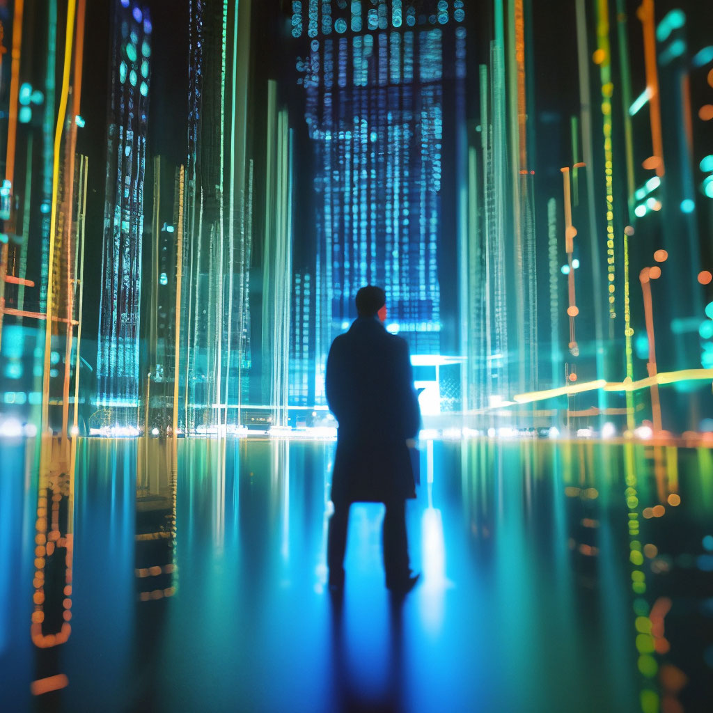 "Matrix digital world, 4k, f/2.8, 1/250s, 30mm lens" — image created in ...