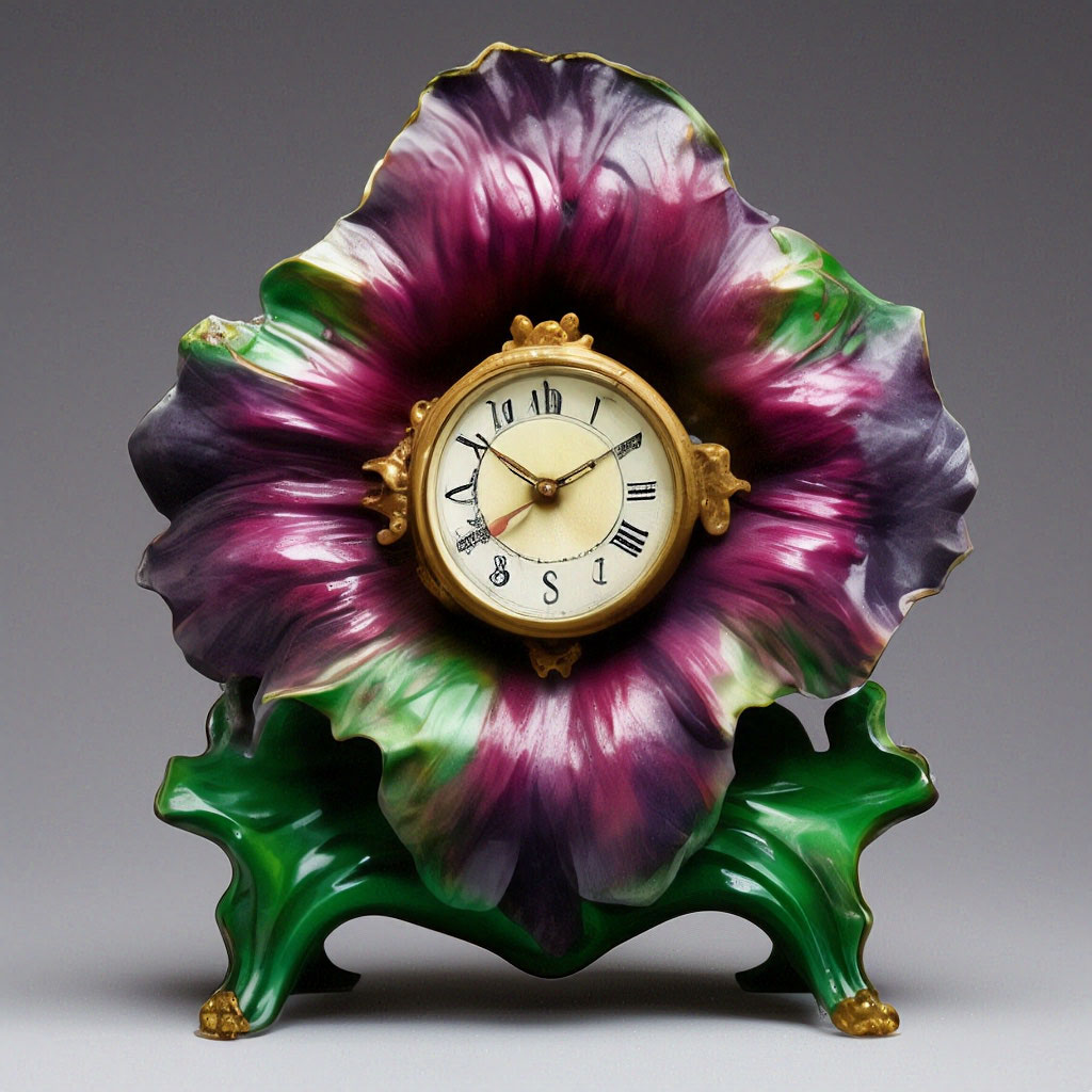 "An iris-shaped table clock, Delphin Massier Vallauris, late 19th ...