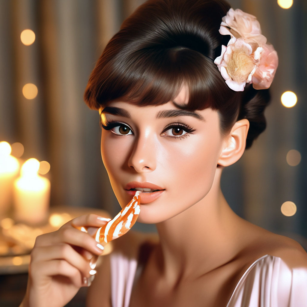 "Charm.Fleur. gentle touching look.Audrey Hepburn eats sweets in ...
