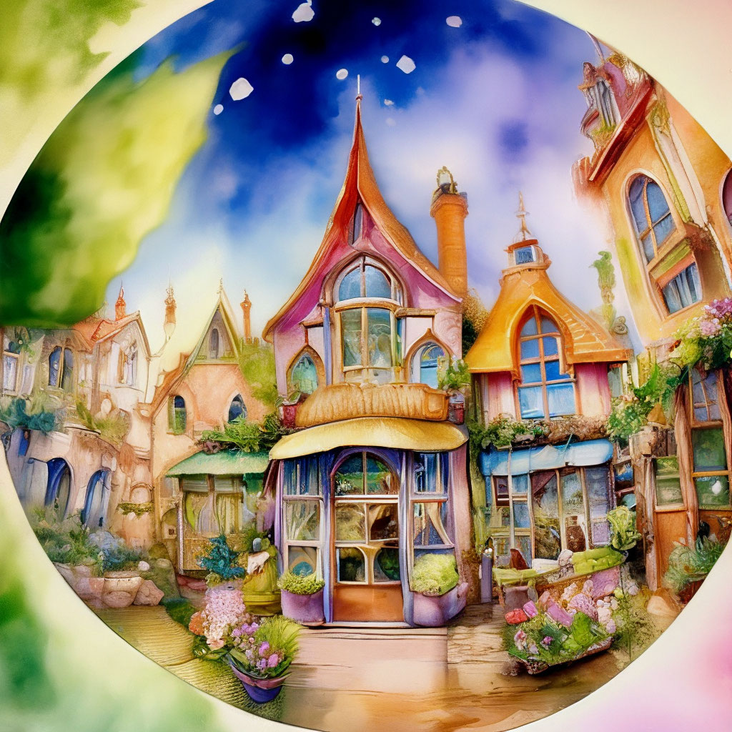 "Fairy tale shop on a Fabulous planet, colorful splash of painting ...
