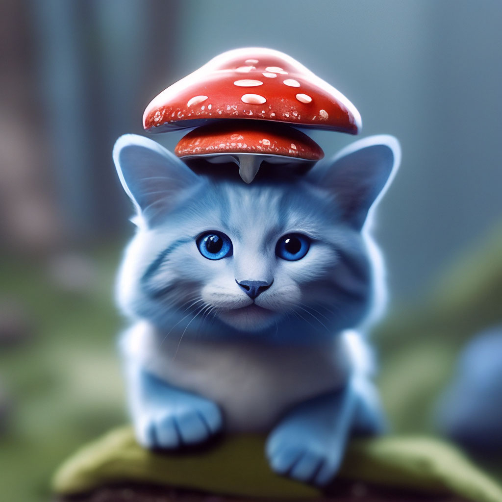"Smurf cat with a mushroom on his head" — image created in Shedevrum