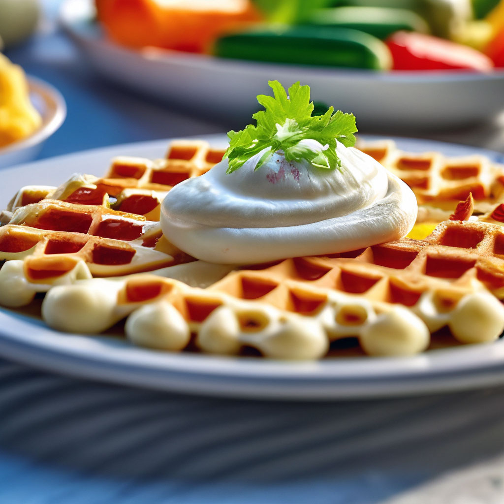 "Vegetable waffles for a child, on a plate, sour cream, close-up, high ...