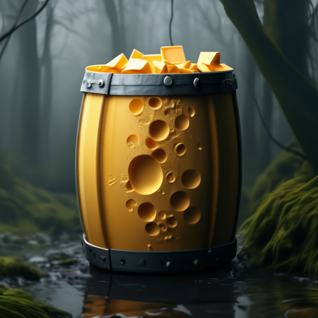 "A barrel that is made of cheese" — image created in Shedevrum