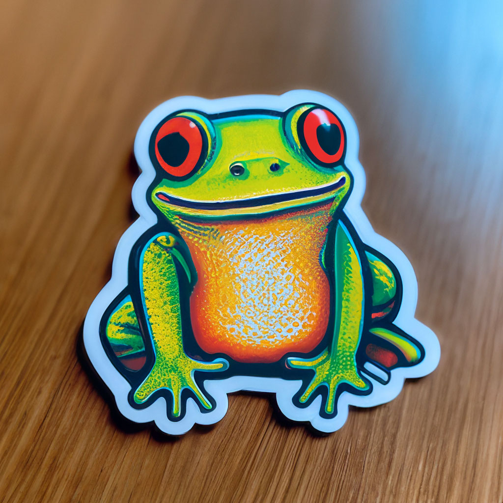 "A sticker with a frog. Approves. An approving look, a slight smile ...