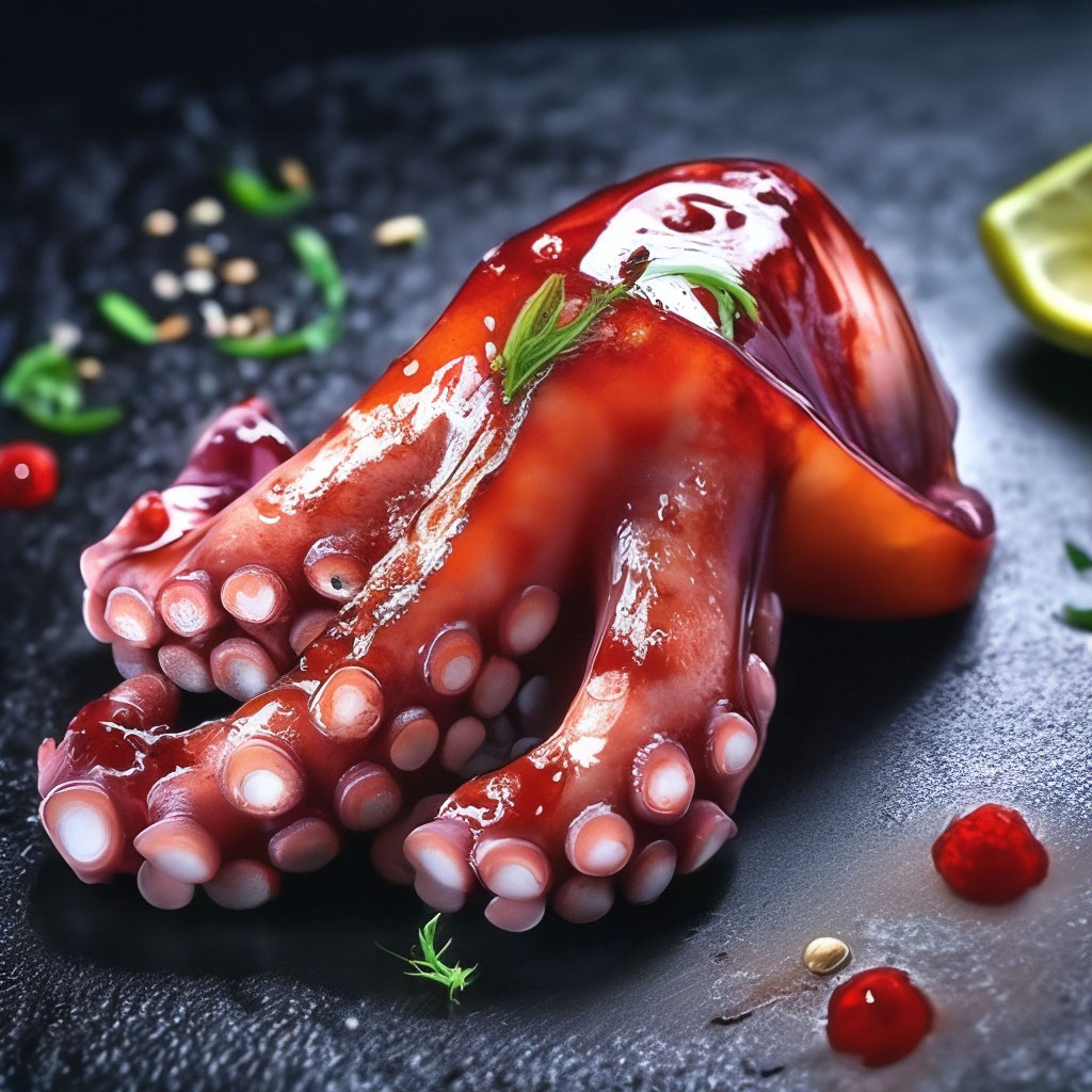 "Octopus tentacle, in slime, sashimi, spices are sprinkled on top ...