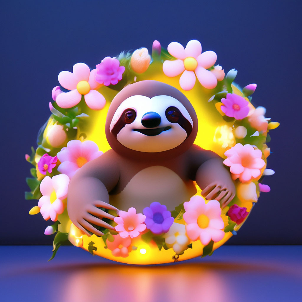 "Cute 2D sloth swims in an inflatable circle with flowers all in 2D ...