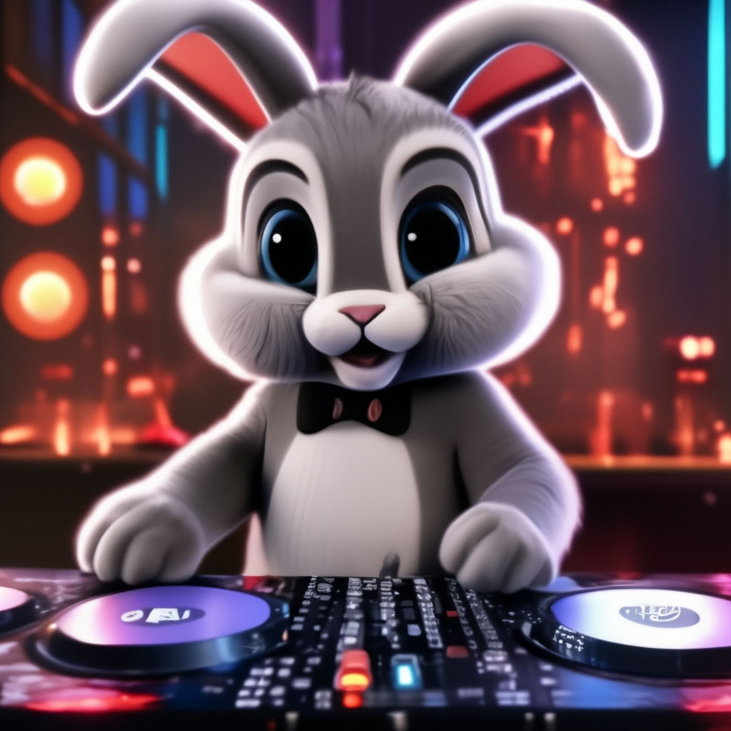 "Schnuffel bunny DJ light up the dance floor." — image created in Shedevrum
