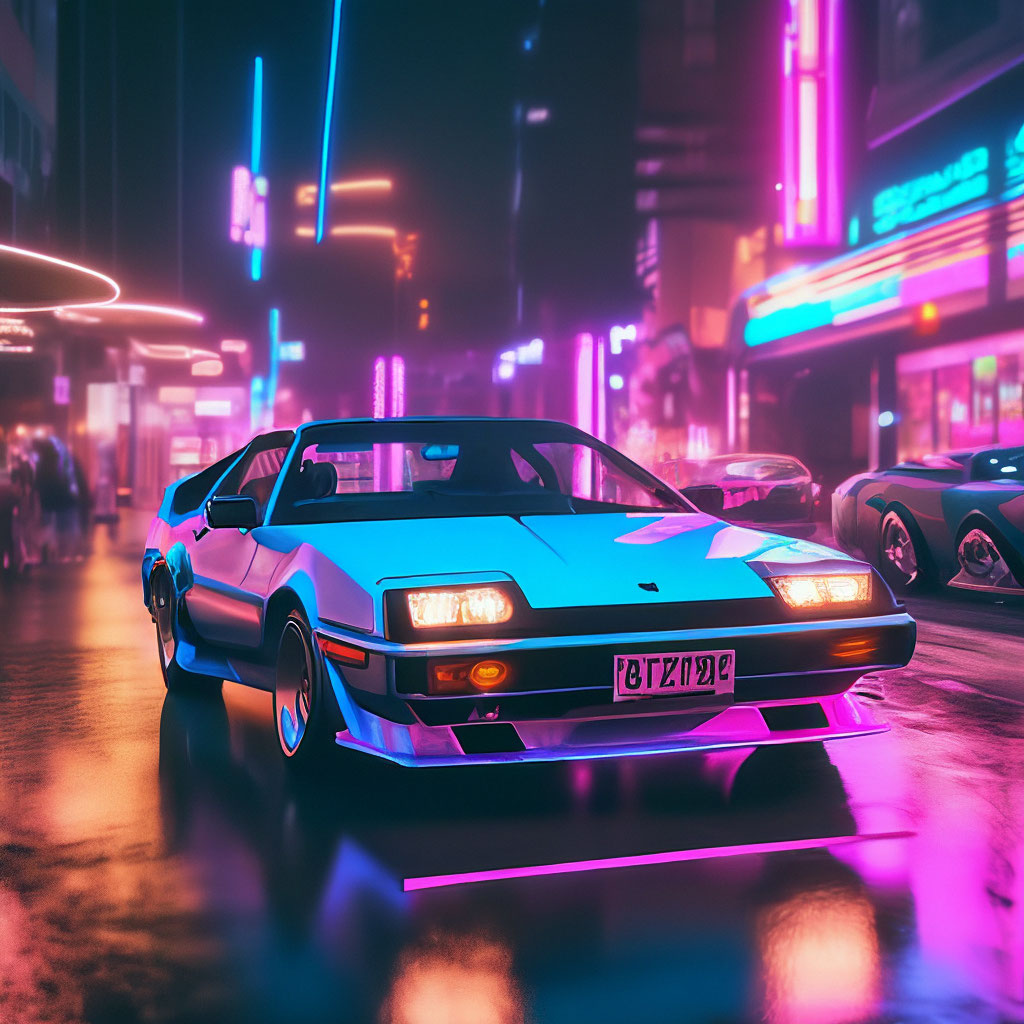 "The car of the 80s rides in the style of newretrowave, night, iso100 ...