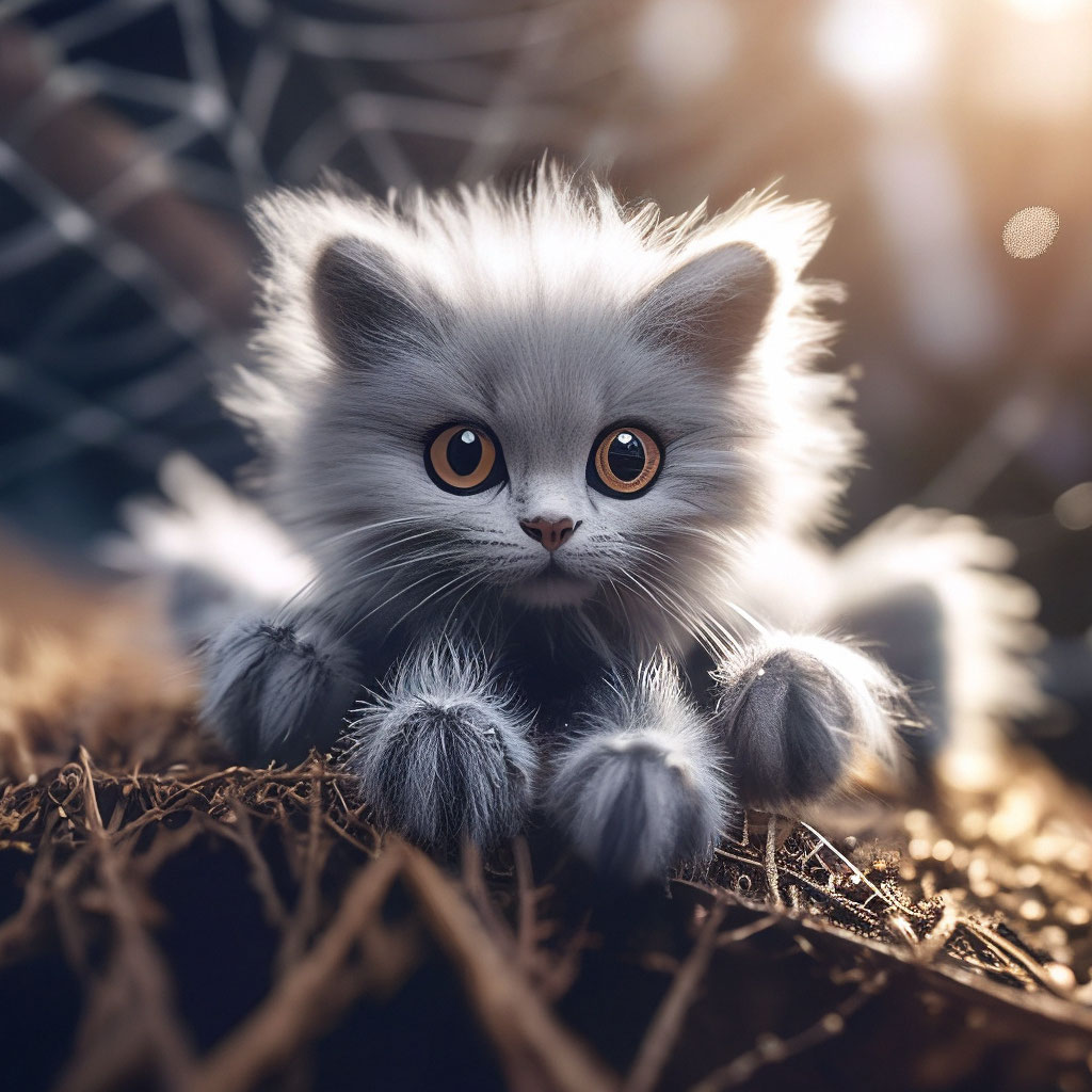 "Little cat spider, smooth coat, fluffy, cute, 8 paws, sitting on a ...
