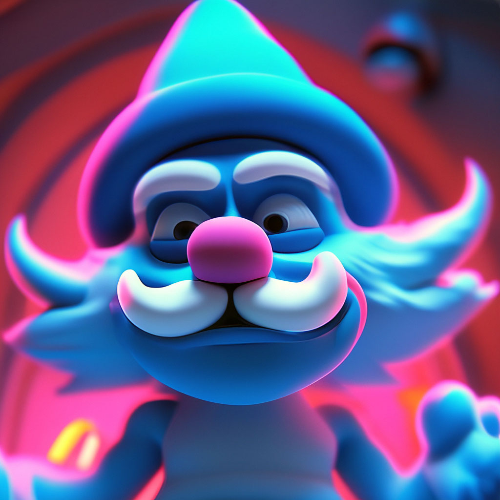 "Shailushai he has a funny hat and a cat mustache he's like a smurf he ...