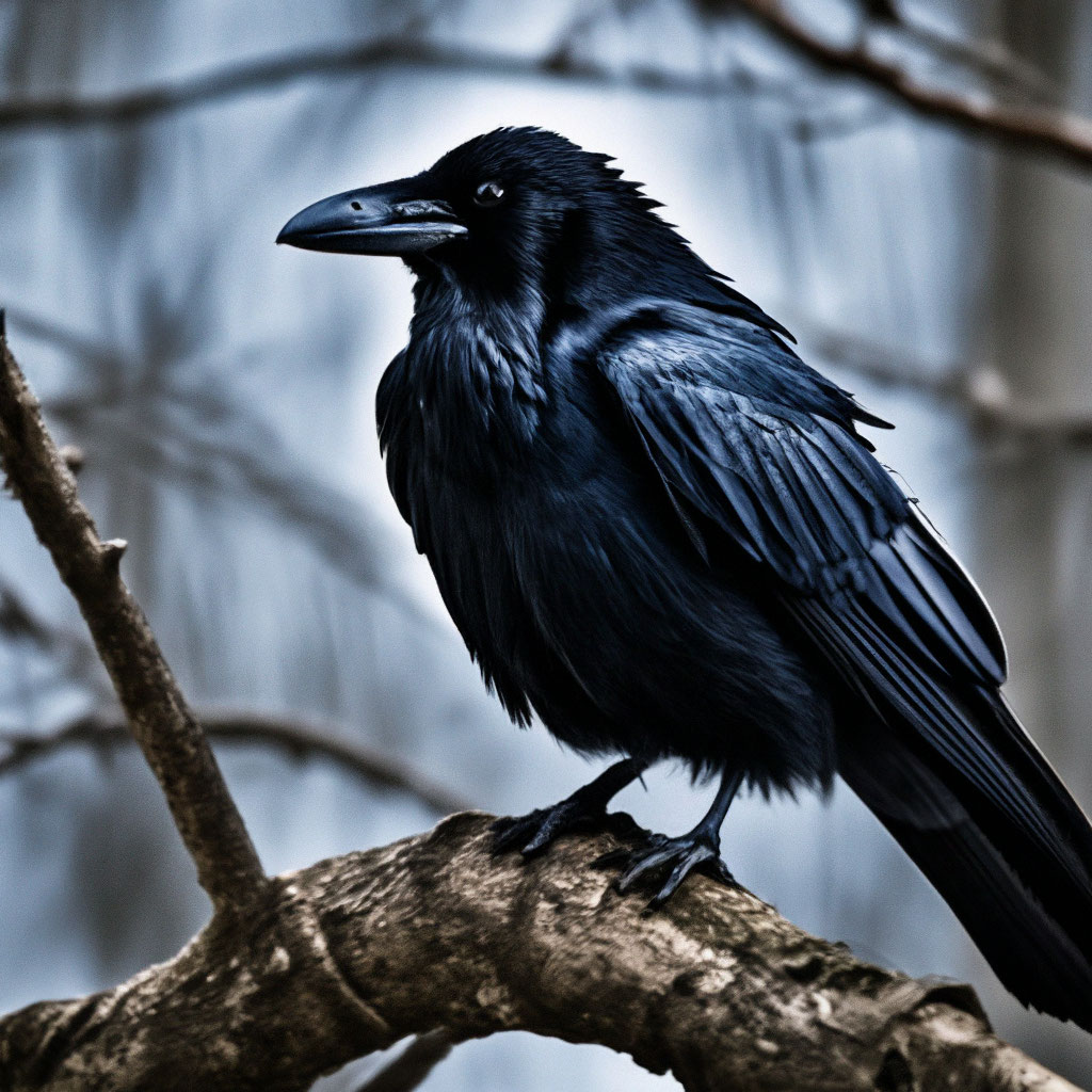 "Black raven sitting on a tree, gothic style, high resolution, high ...