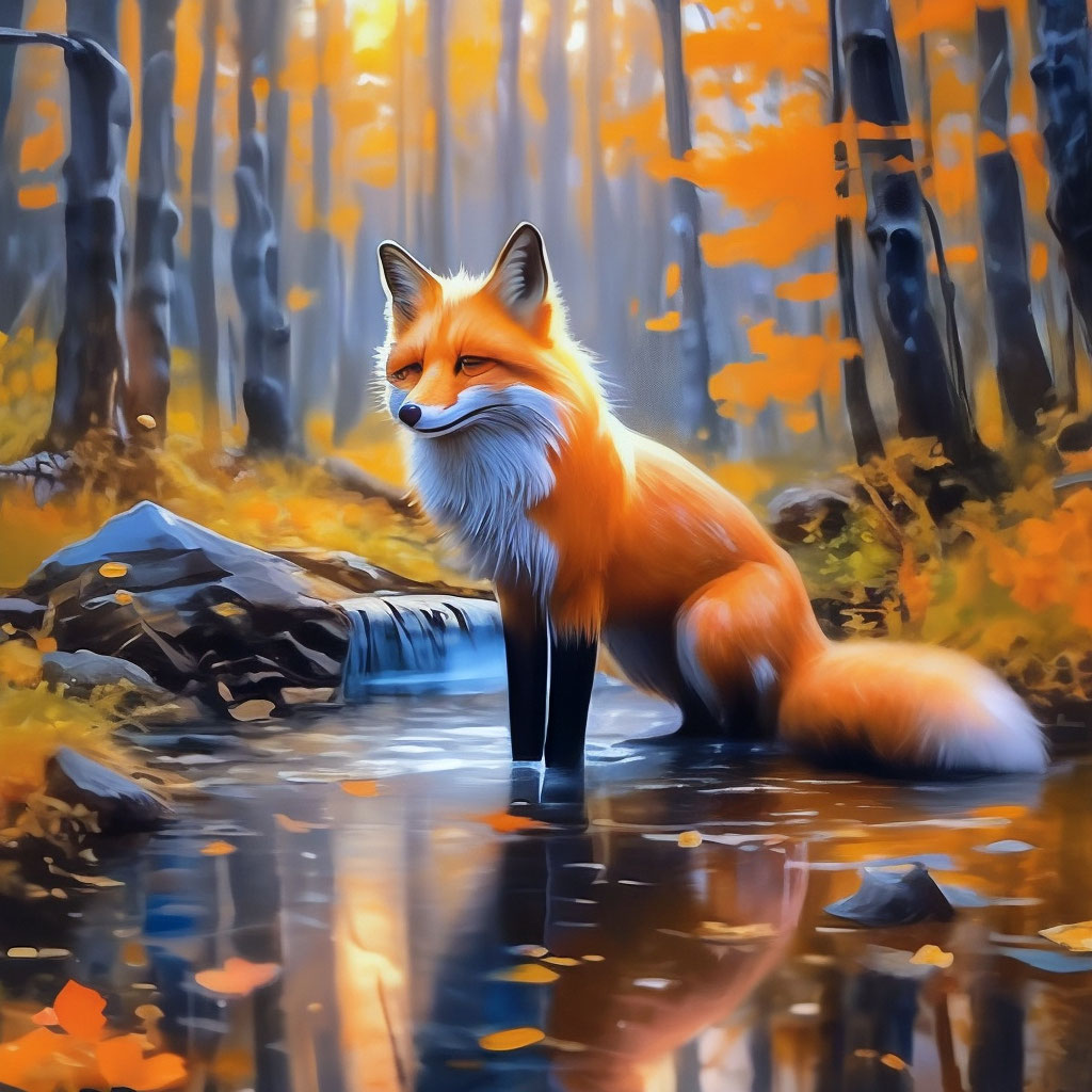 "Tg @Shedevrim. a beautiful fox drinks water from a stream in autumn ...