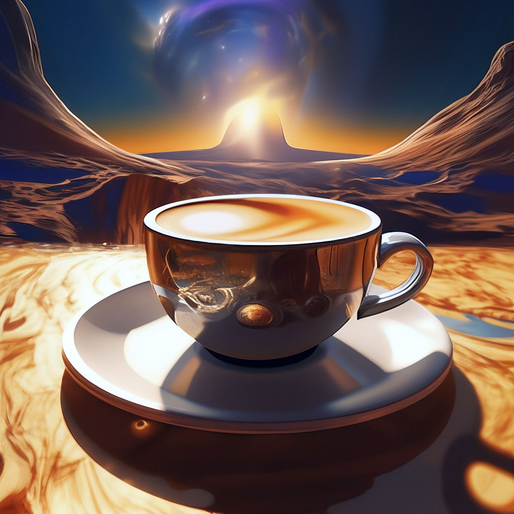 "Universal cup of coffee surrealism digital art" — image created in ...