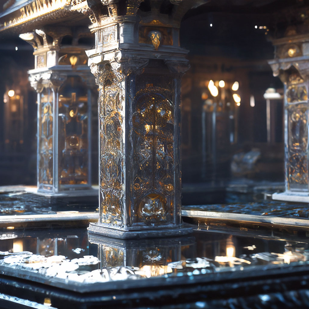 "In the underground of the city, an ancient elegant magic well silver ...