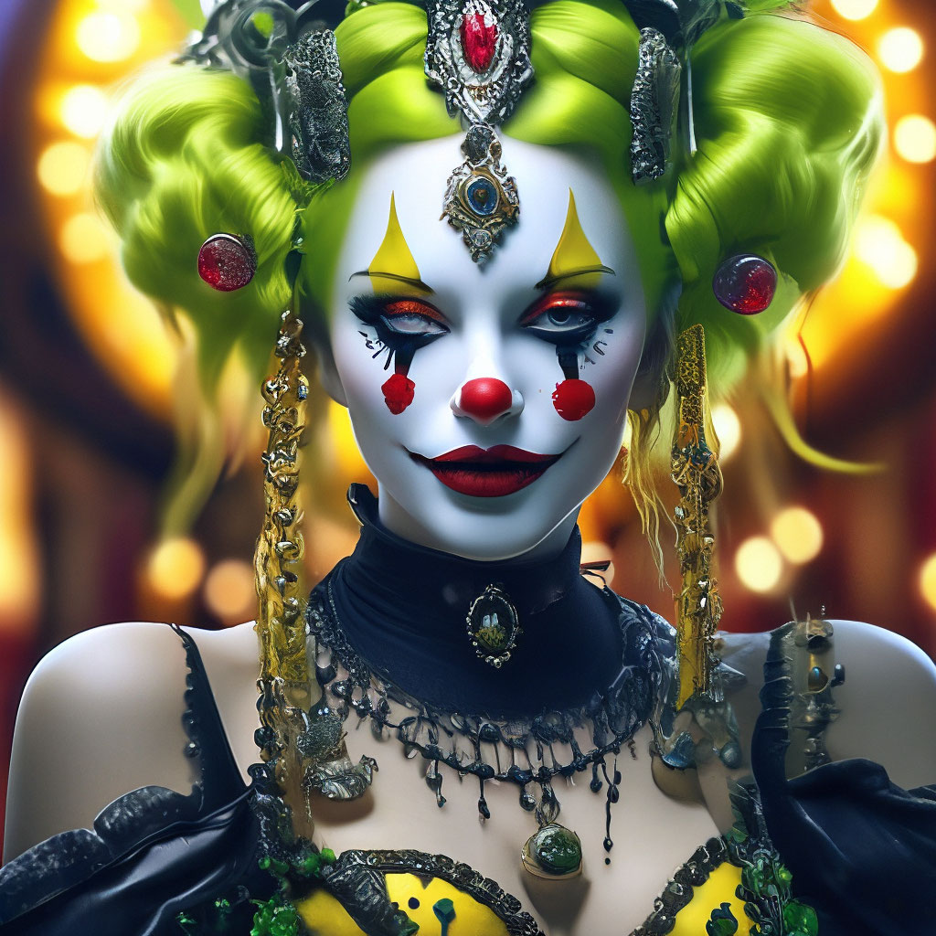 "The clown queen, hyperrealistic, 32K, high quality, hyperdetalization ...