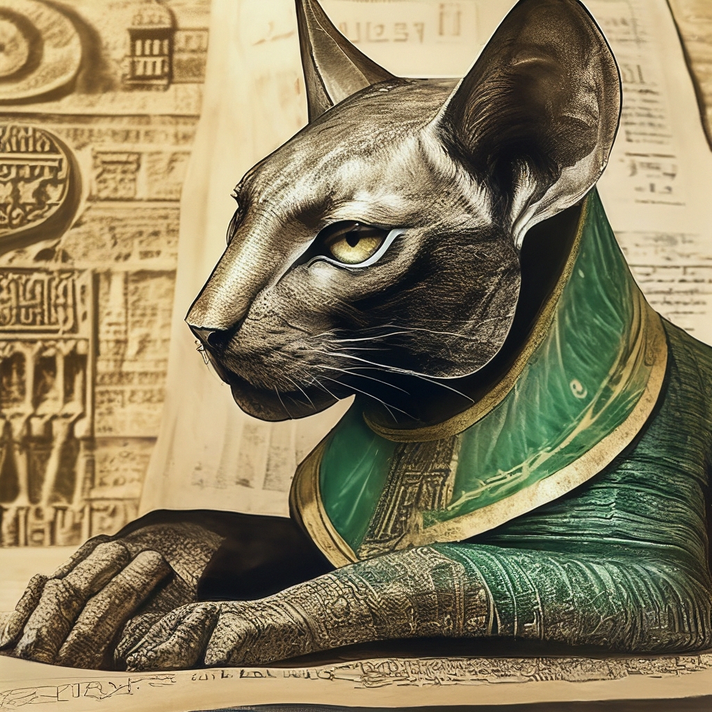 "Sphinx (scroll of ancient papyrus, the scroll depicts a sphinx with ...