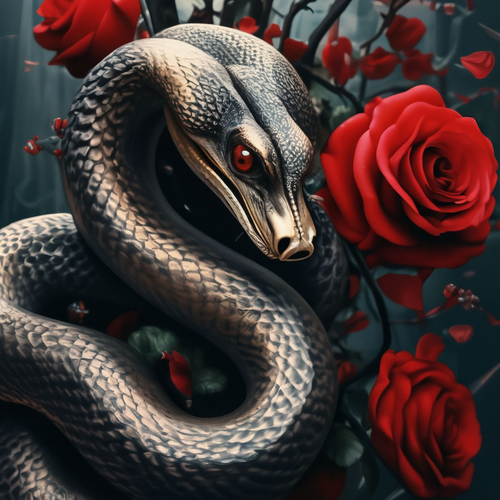 "The symbiosis of a Snake and a Rose" — image created in Shedevrum