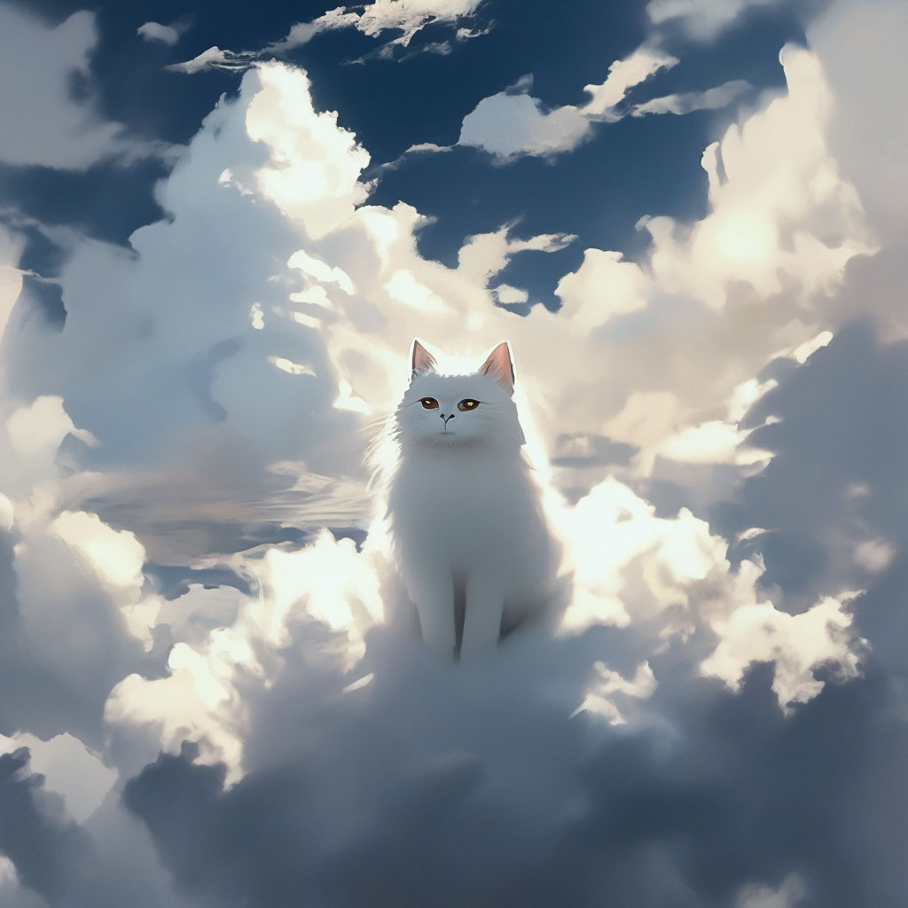 "Cat cloud white fluffy in the sky" — image created in Shedevrum