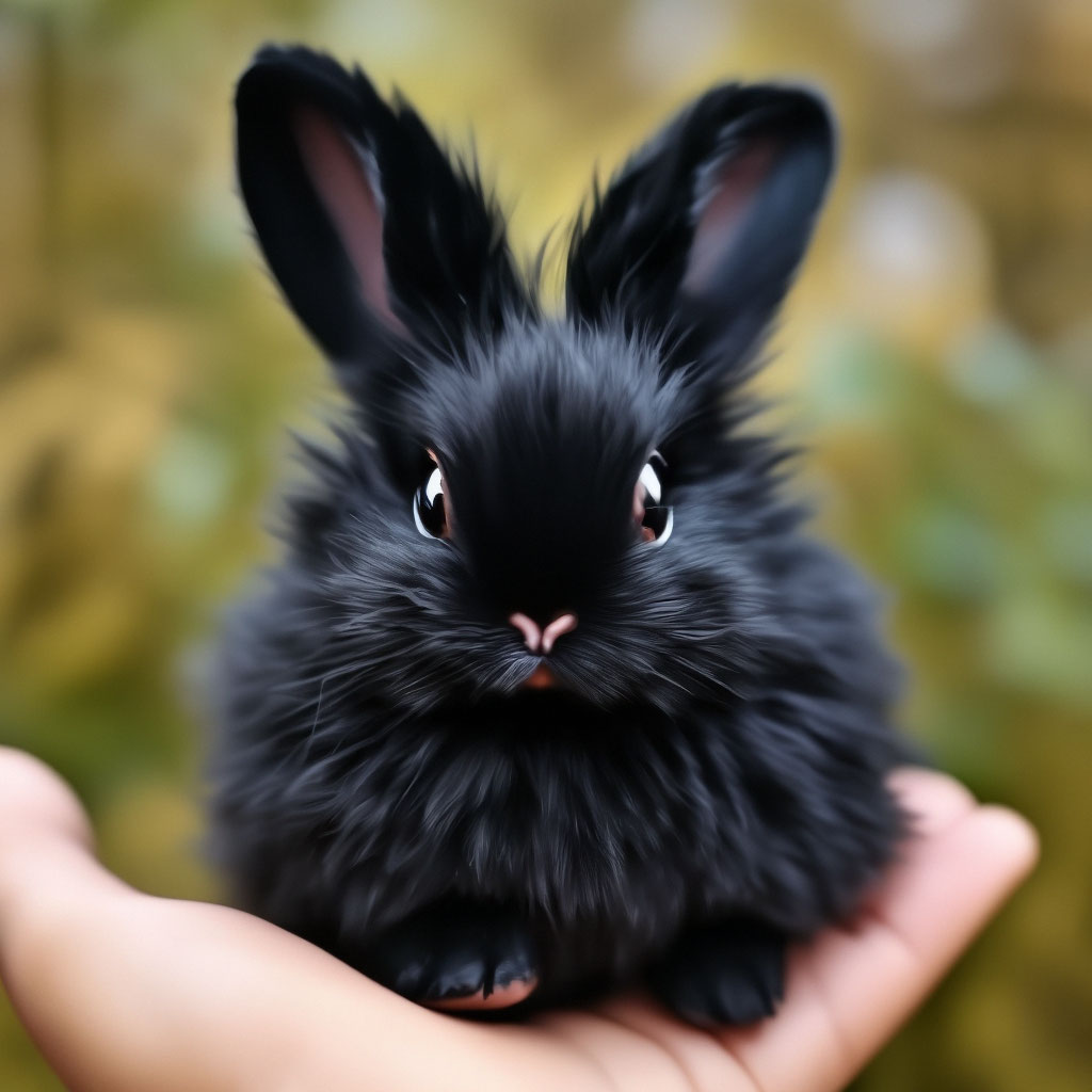 "Black tiny mega fluffy black rabbit" — image created in Shedevrum