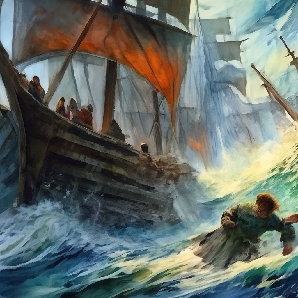 "A young Northerner is thrown from the side of a ship into the sea ...