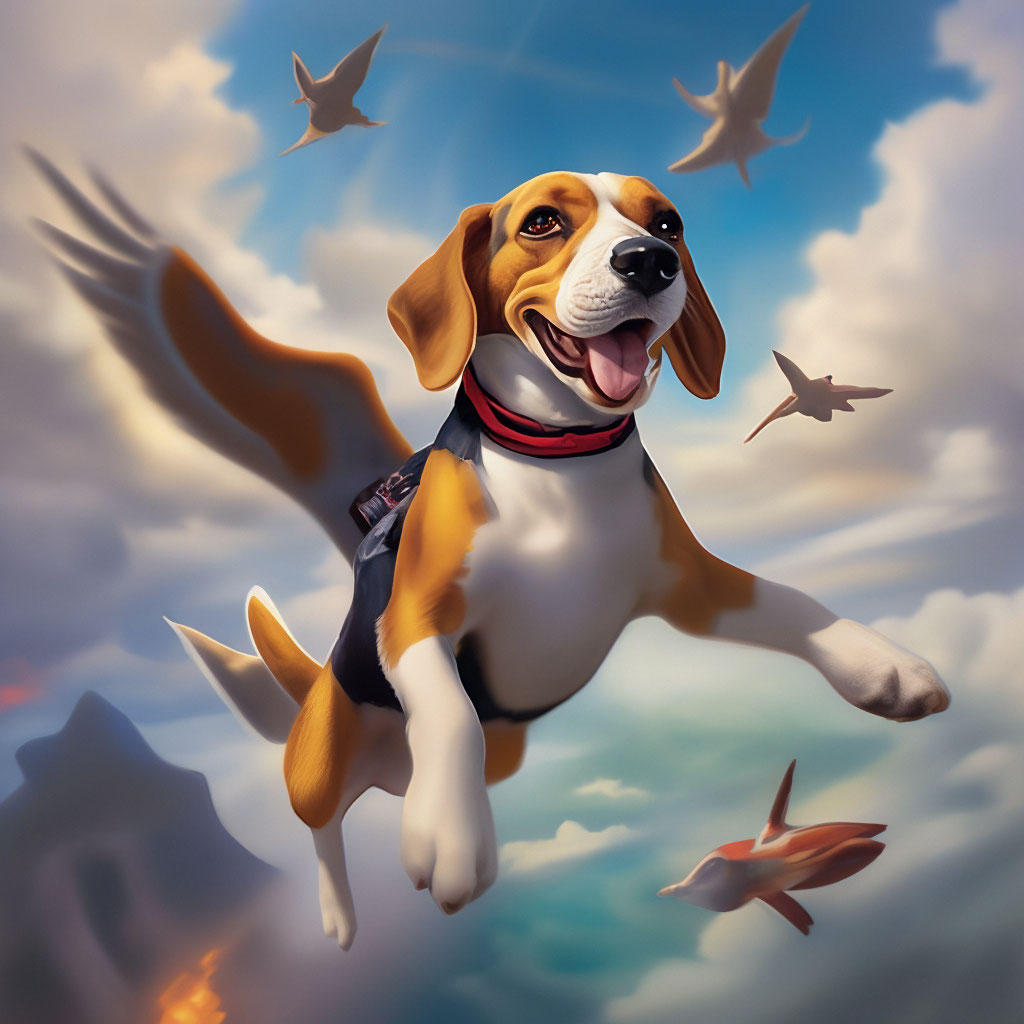 "The flying beagle" — image created in Shedevrum