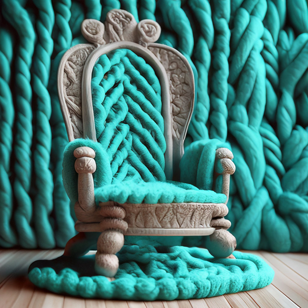 "A chair with a high carved back like a throne chunky knit made of ...