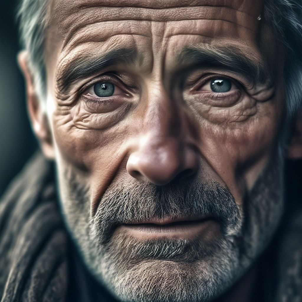 "Portrait of a man with a deep look and a lot of expressive wrinkles ...