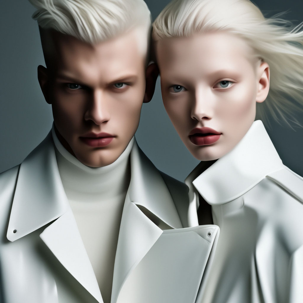 "Gloss magazine cover, beautiful albino girl and guy in snow-white ...